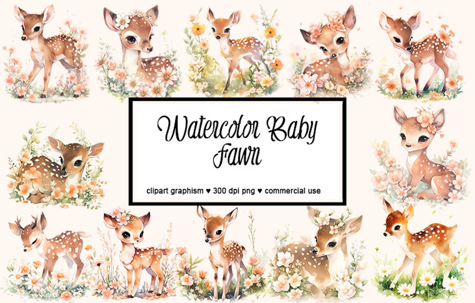 Fawn Clipart PNG Digital Crafting and Paper Crafts, Watercolor Baby ...