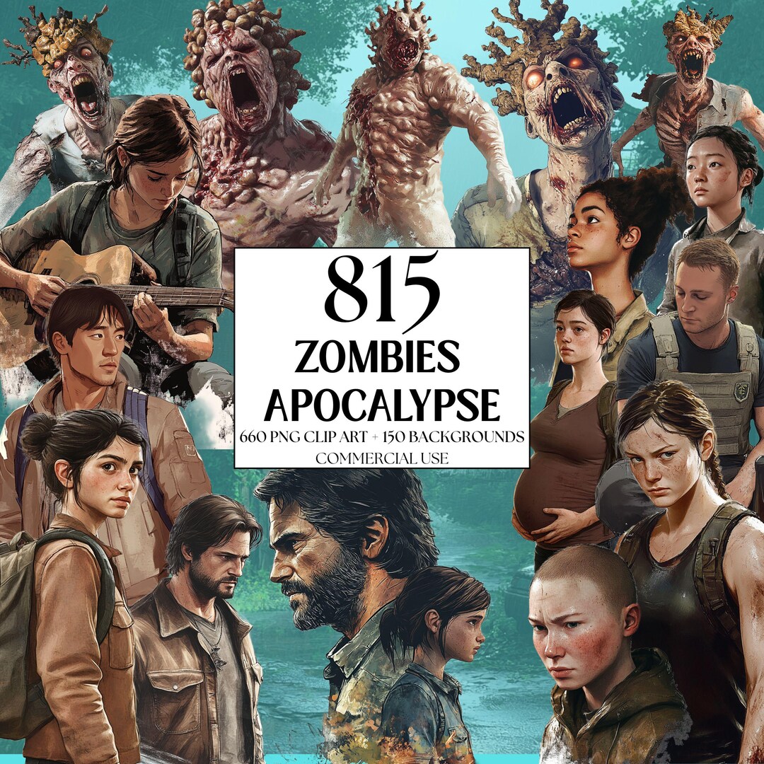 660 Zombies Apocalypse Clipart + 150 Backgrounds, Atercolor Zombie ...