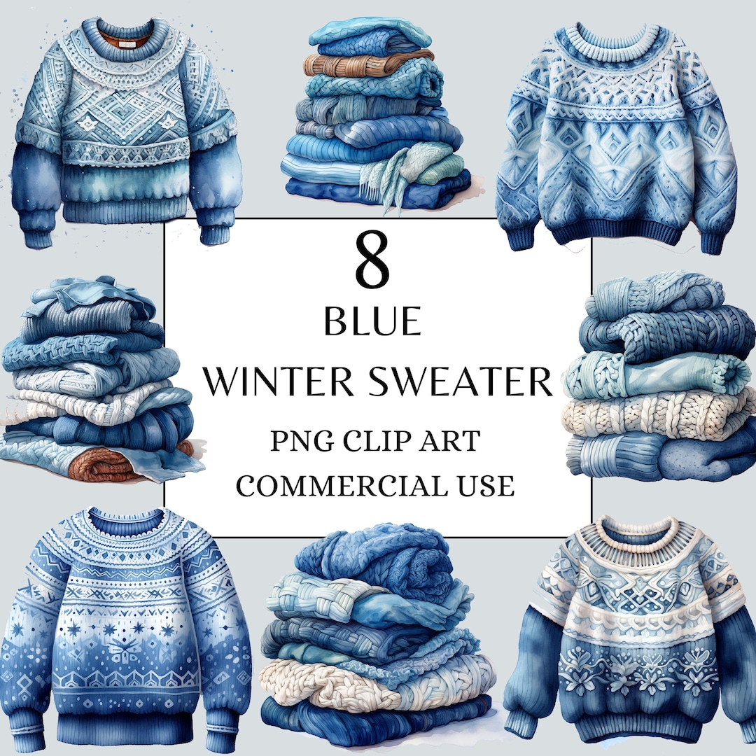 Winter Sweater PNG Clipart - Blue Christmas Sweater Watercolor Bundle ...