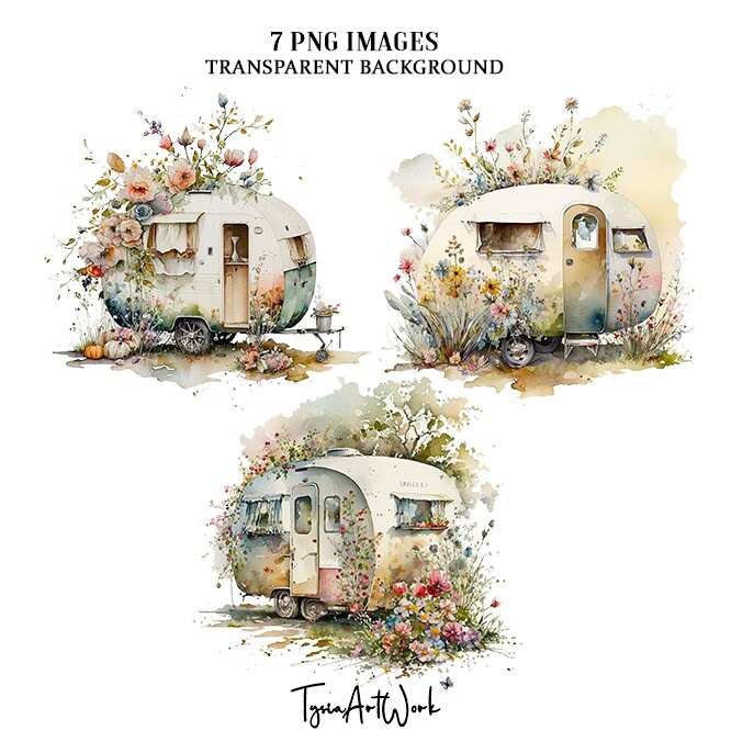 Adventure Camper Clipart Floral Caravan Clipart Forest Caravan - Etsy