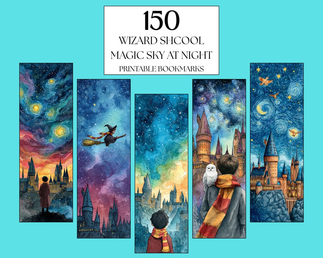 150 Watercolor Wizard School Printable Bookmarks, Magic Sky Printable ...