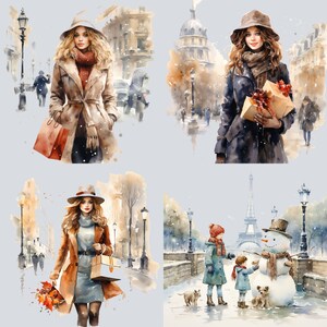 Christmas in Paris Clipart, Winter Paris Clipart, Watercolor Christmas ...