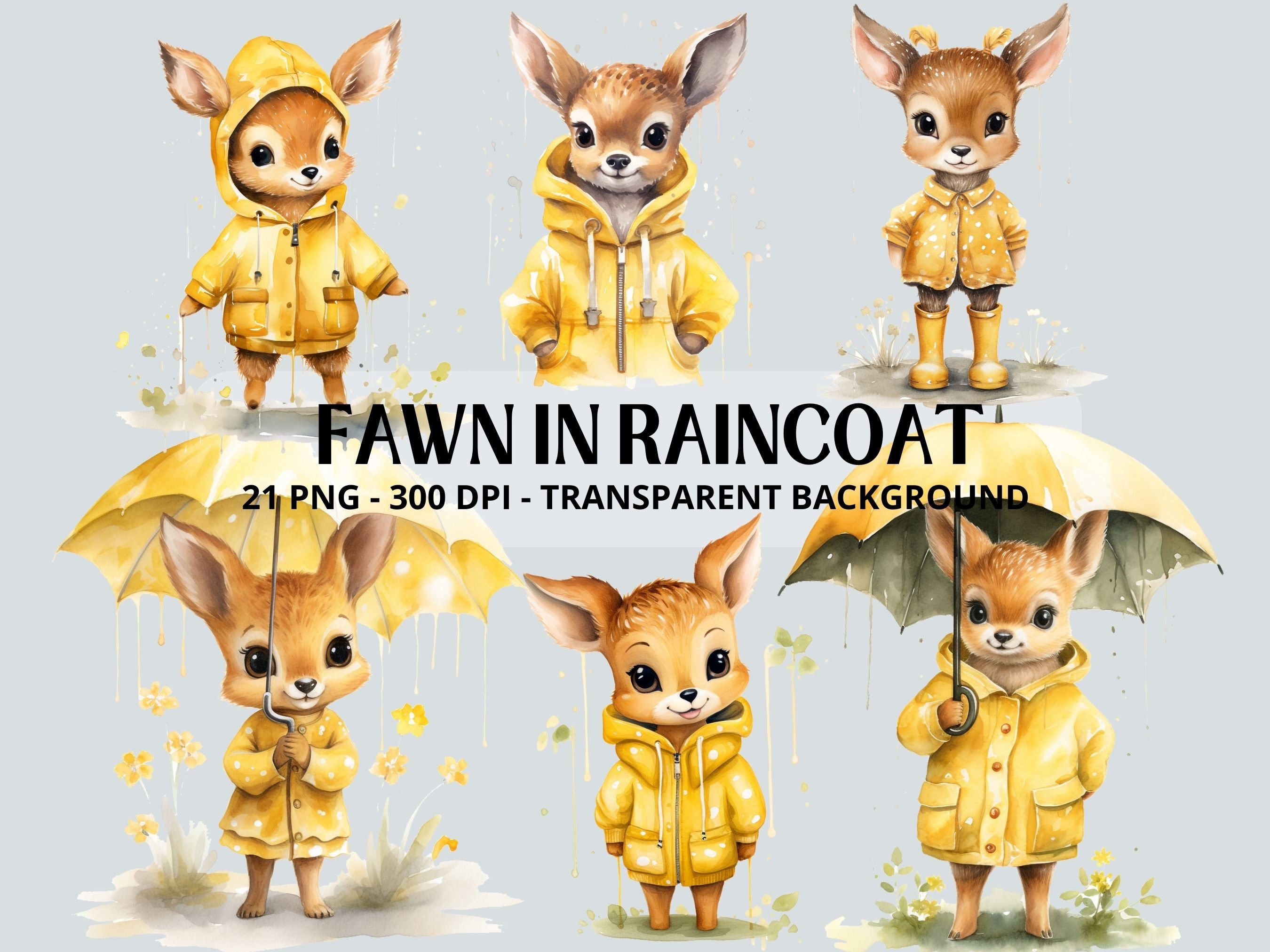 Fawn in Raincoat Clipart, Animals in Raincoat, Cute Fawn Clipart PNG ...