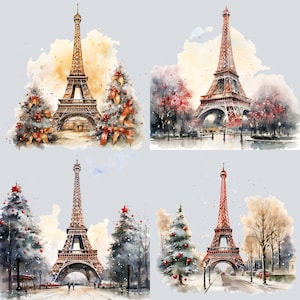 Christmas in Paris Clipart, Winter Paris Clipart, Watercolor Christmas ...