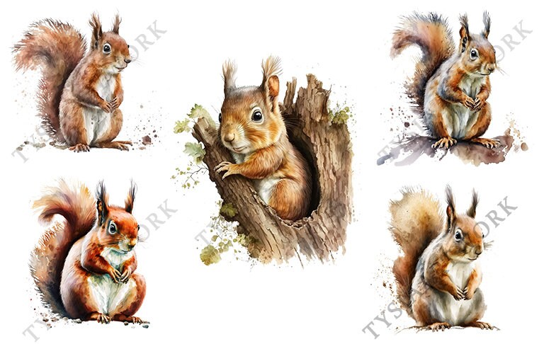 Woodland Squirrel Clipart Watercolor, Woodland Baby Animals Clipart ...