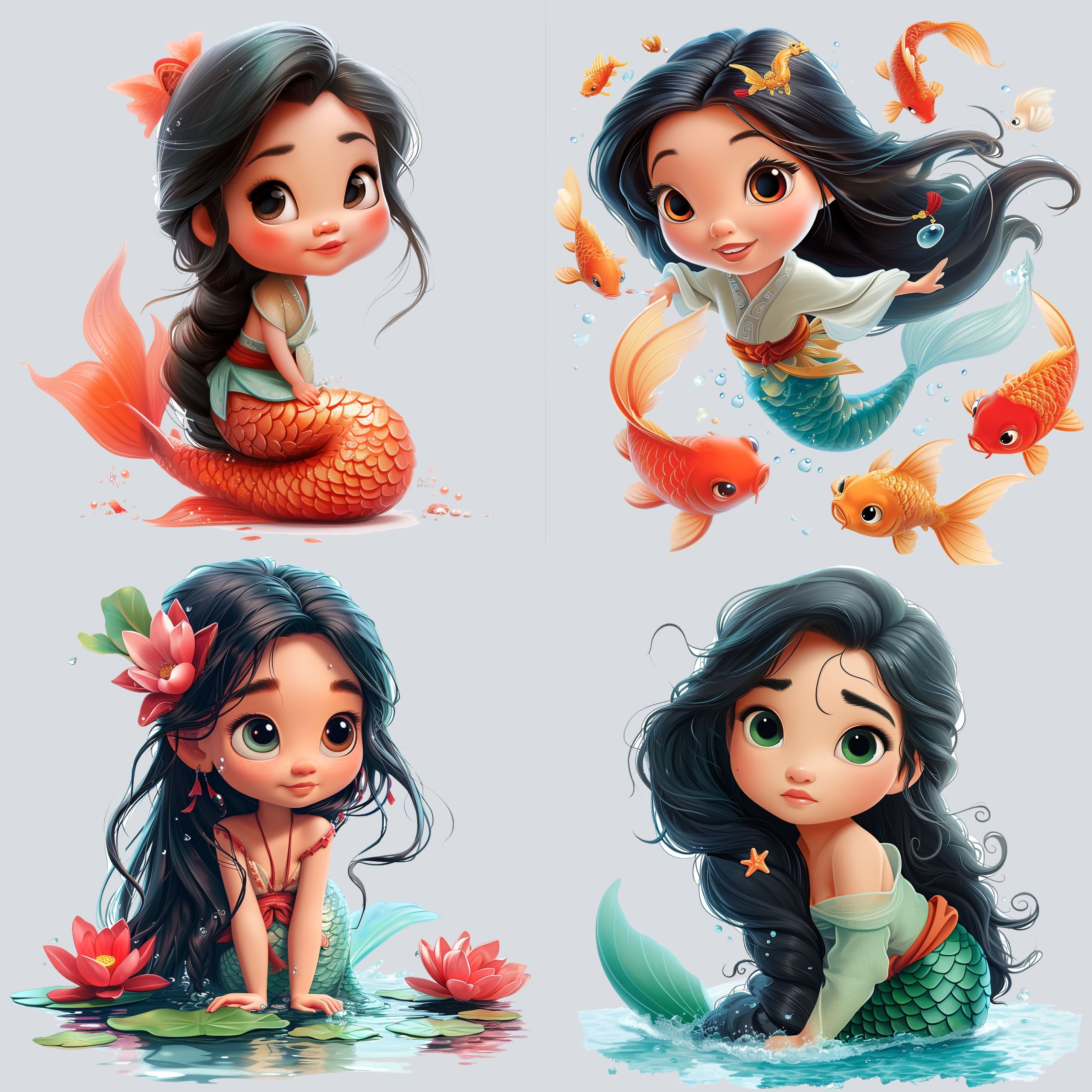Baby Mermaid Clipart, Chinese Princess Clipart, Fantasy Fairytale ...