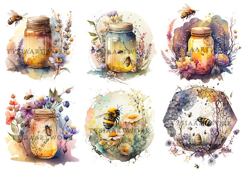 Watercolor Honey Bee, Bee Clipart, Bee PNG, Bee Art, Bee, Digital Bee ...