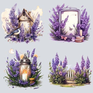Lavender Flower Watercolor Clipart Bundle - 45 PNG Summer Lavender ...