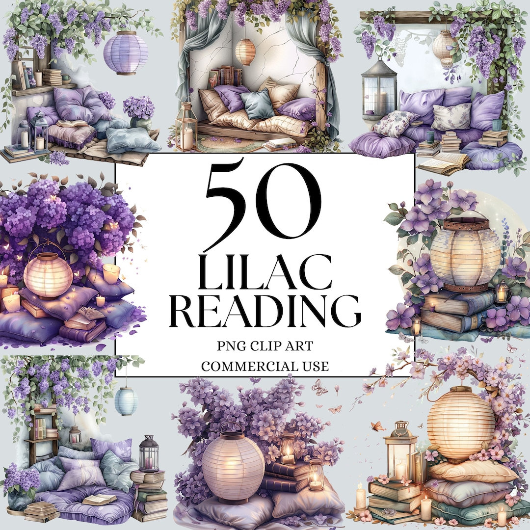 Watercolor Cozy Lilac Nooks, Clipart Bundle, Cottagecore, Spring Floral ...