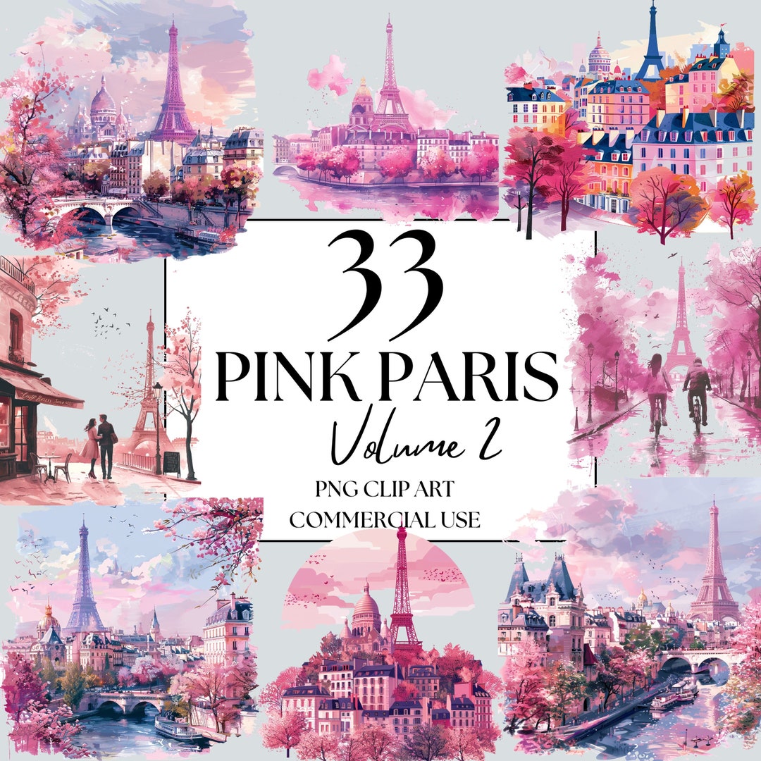 Pink Paris Clipart V2, PNG Watercolor Romantic Paris Clipart, French ...