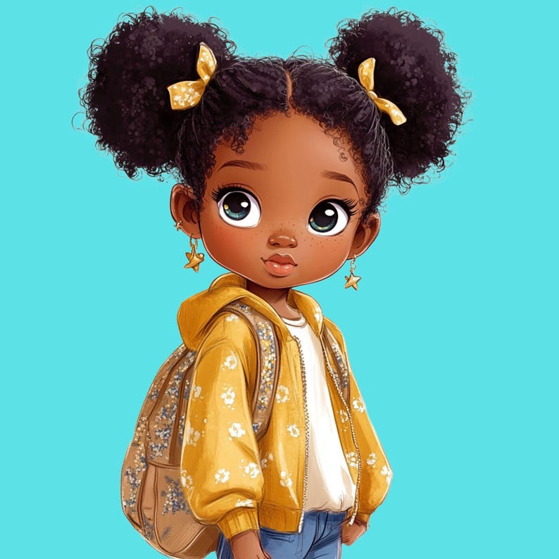 50 PNG, Black Girl Clipart Bundle, Chibi Girl Clipart, Afro Girl ...