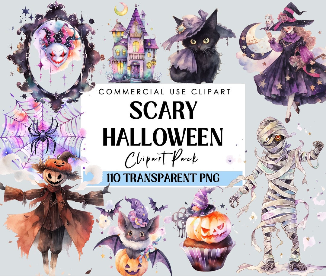 Cute Halloween Clipart Pack, Spooky Clipart PNG, Mummy, Witch ...
