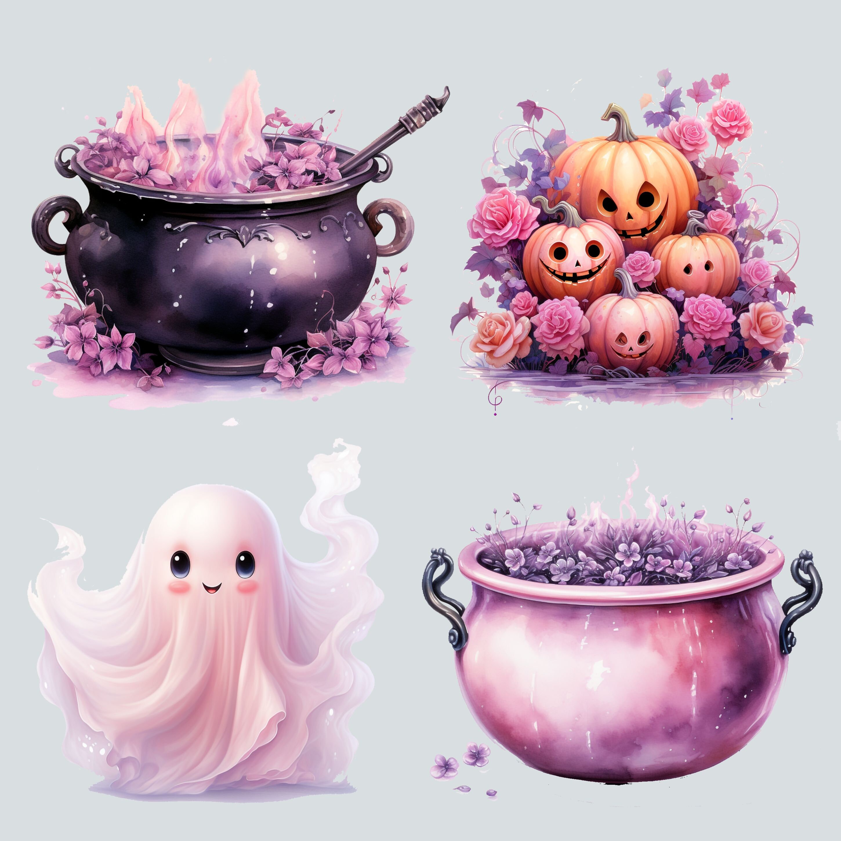 Pink Pastel Halloween Clipart, PNG, Full Commercial Use, Watercolor ...