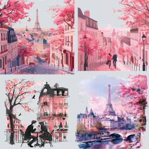 Pink Paris Clipart V2, PNG Watercolor Romantic Paris Clipart, French ...