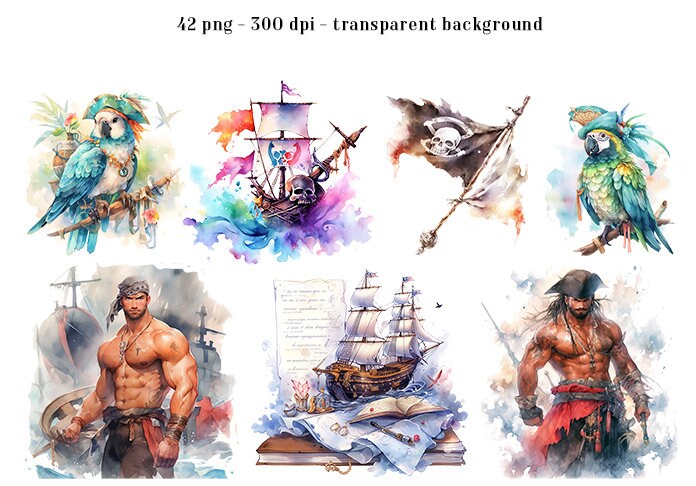 Pirate Clipart Watercolor Pirate Clipart Bundle Pirate Ship - Etsy