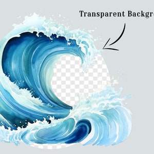 Tidal Waves Clipart, Blue Sea, Watercolor Ocean Wave, Beach, Summer ...