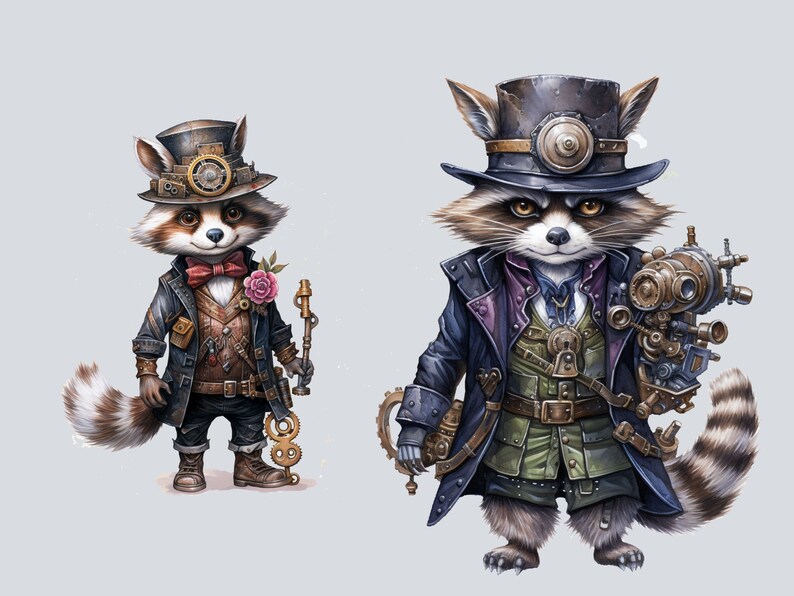 Steampunk Raccoon Bundle PNG Steampunk Clipart Junk Journal - Etsy