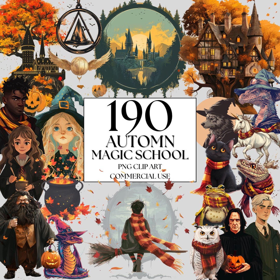 Autumn Wizard School Clipart, PNG Halloween Clipart, Watercolor Witch ...