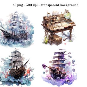 Pirate Clipart Watercolor Pirate Clipart Bundle, Pirate Ship Clipart ...