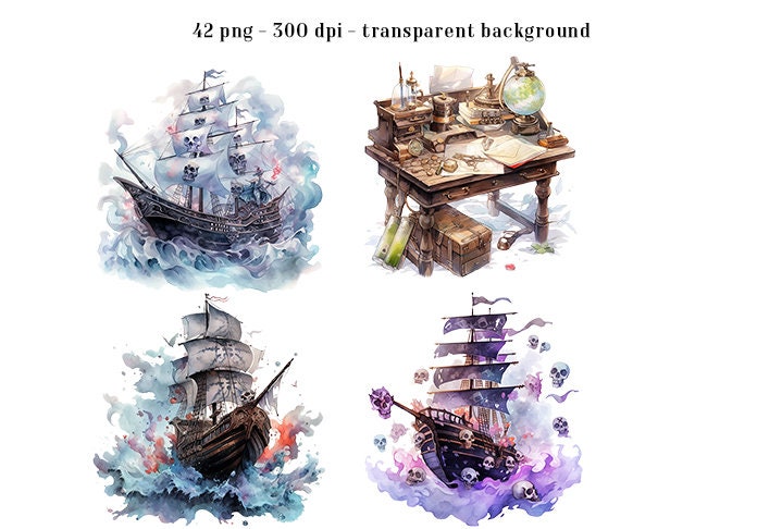 Pirate Clipart Watercolor Pirate Clipart Bundle Pirate Ship - Etsy
