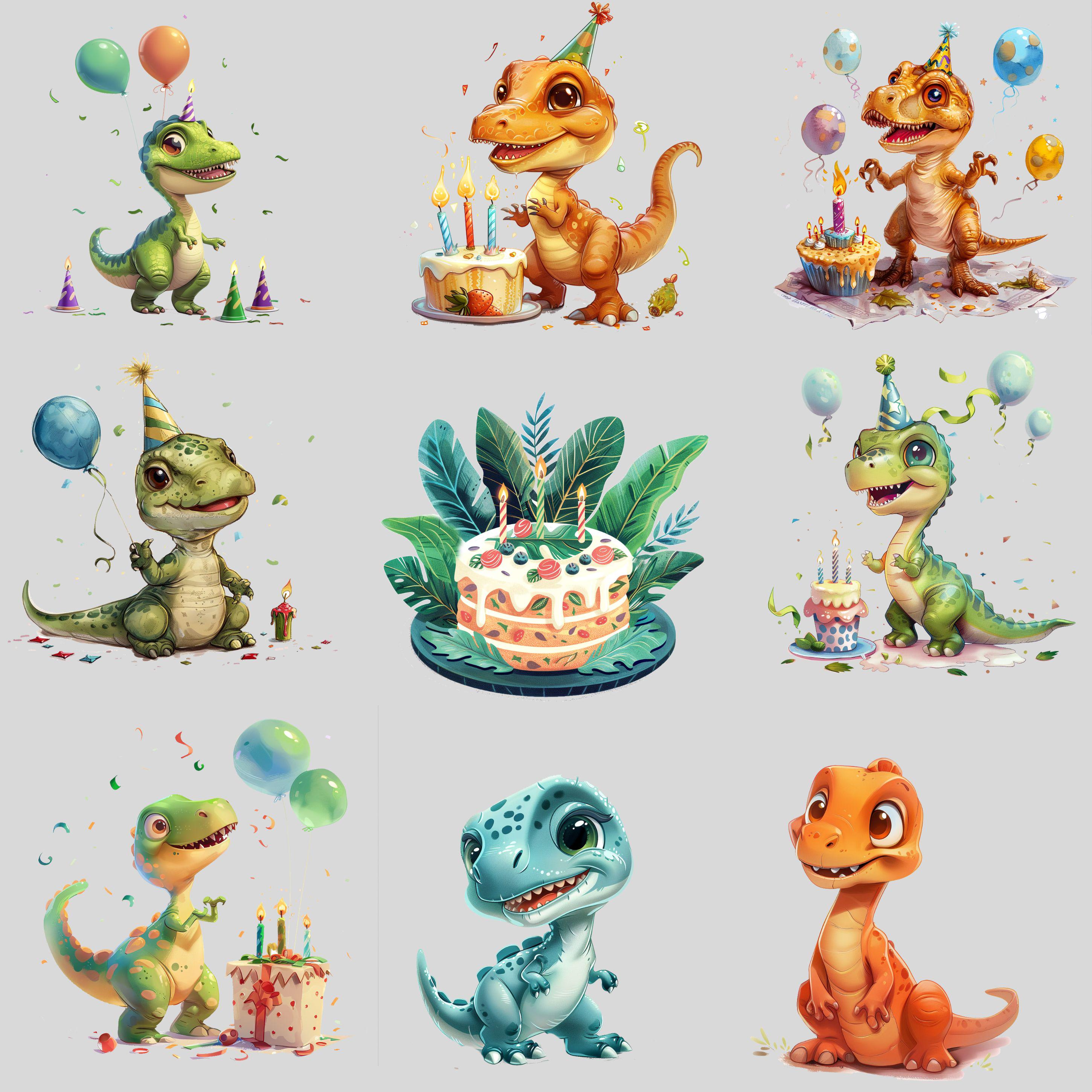 Watercolor Dinosaurs Clipart, Dino Theme Baby Party Printables, Cute ...