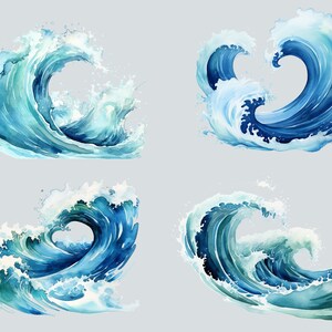 Tidal Waves Clipart, Blue Sea, Watercolor Ocean Wave, Beach, Summer ...