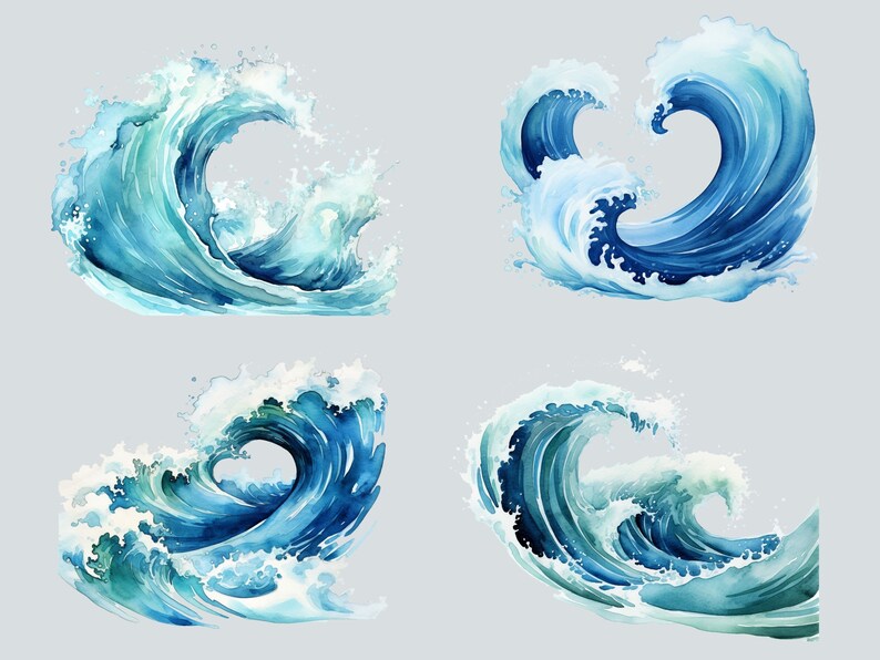 Tidal Waves Clipart, Blue Sea, Watercolor Ocean Wave, Beach, Summer ...
