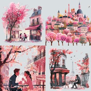 Pink Paris Clipart V2, PNG Watercolor Romantic Paris Clipart, French ...