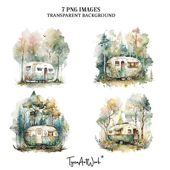 Adventure Camper Clipart Floral Caravan Clipart Forest Caravan - Etsy