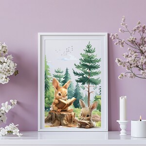 Woodland Rabbit Clipart, Enchanted Forest Clipart, Baby Rabbit Reading ...