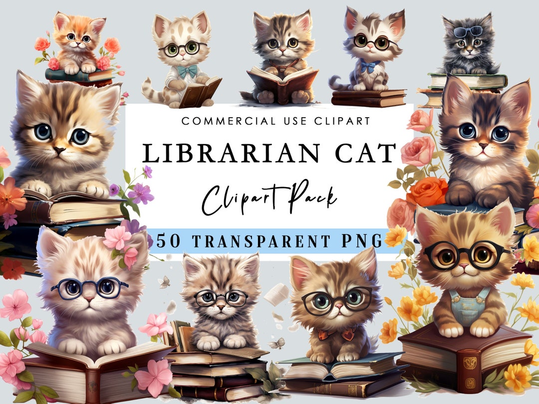 50 Cat Clipart Design Bundle Funny Cats PNG Cat Illustrations Books Cat ...