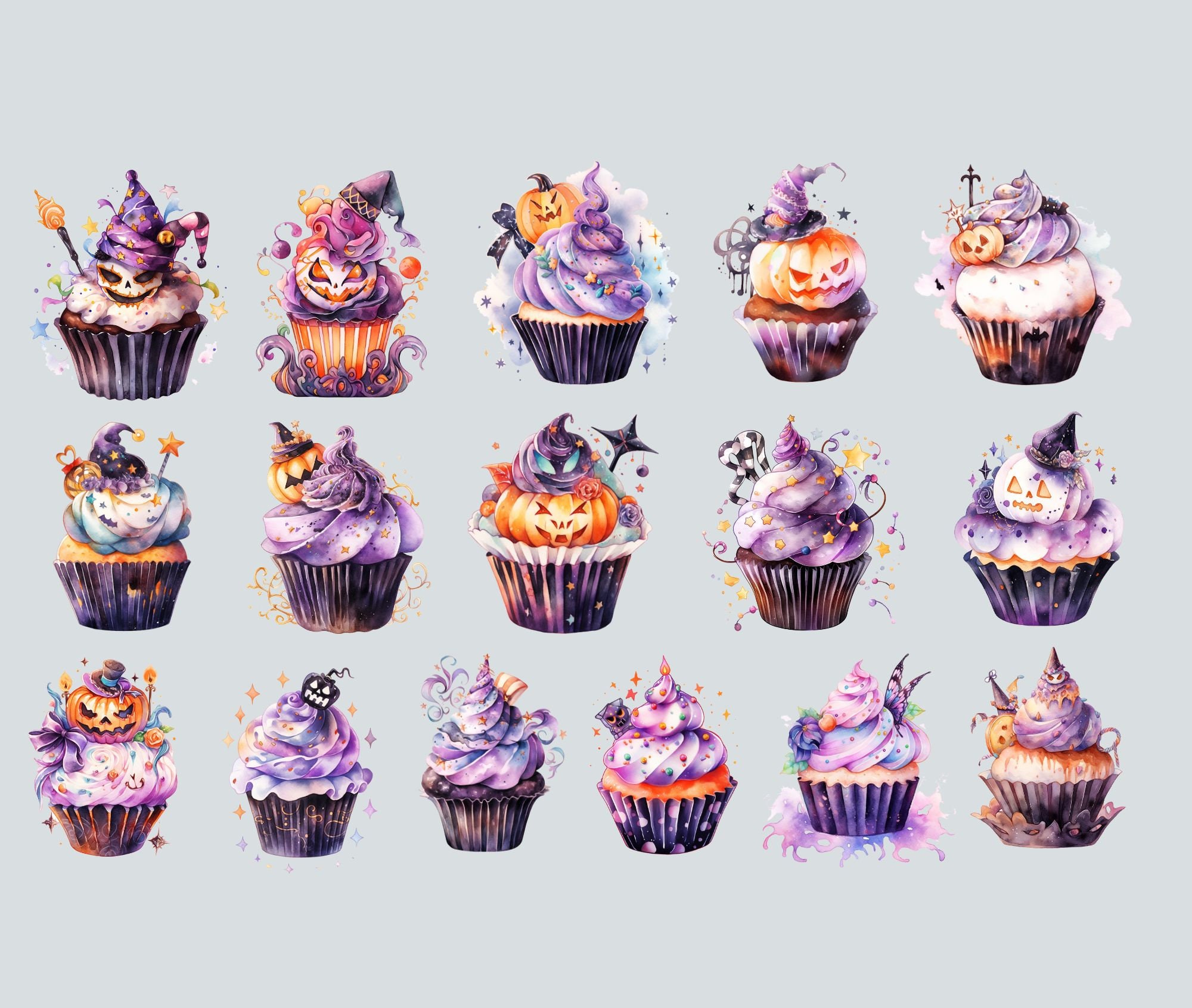 Halloween Cupcake Clipart Pumpkin Cupcake Watercolor Clipart - Etsy