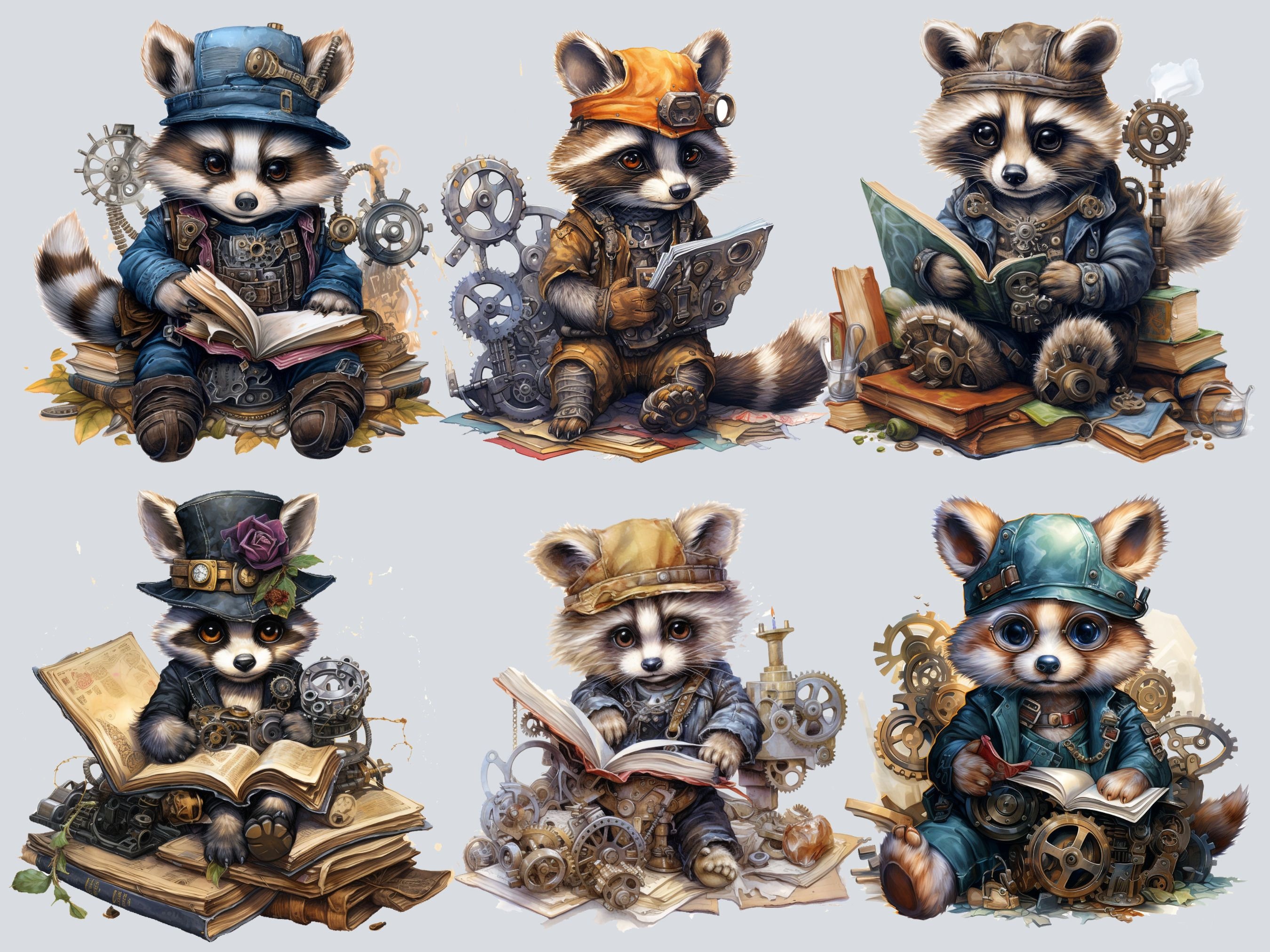 Steampunk Raccoon Bundle PNG Steampunk Clipart Junk Journal - Etsy