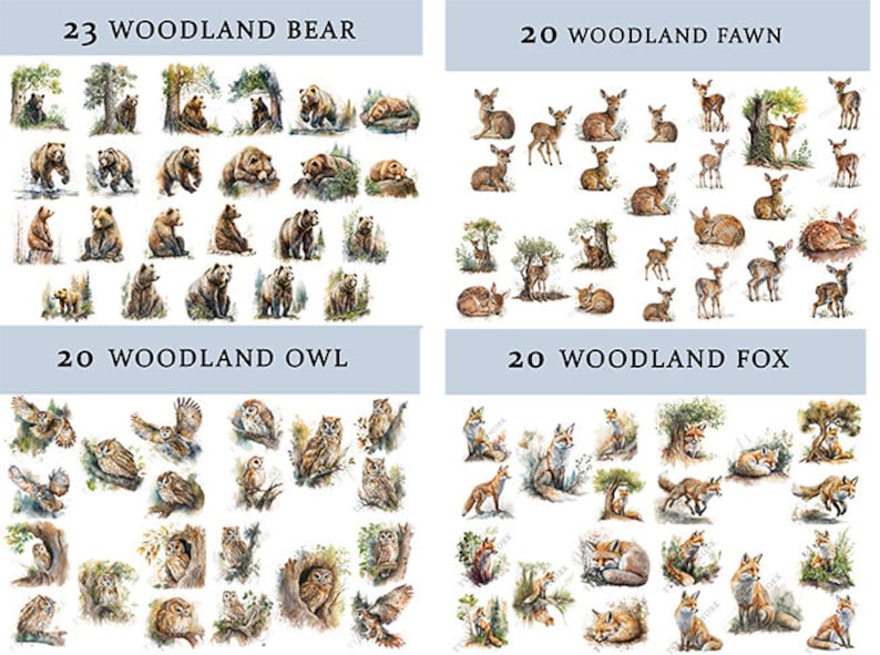 Woodland Animals Clipart Collection Watercolor Forest Animals - Etsy