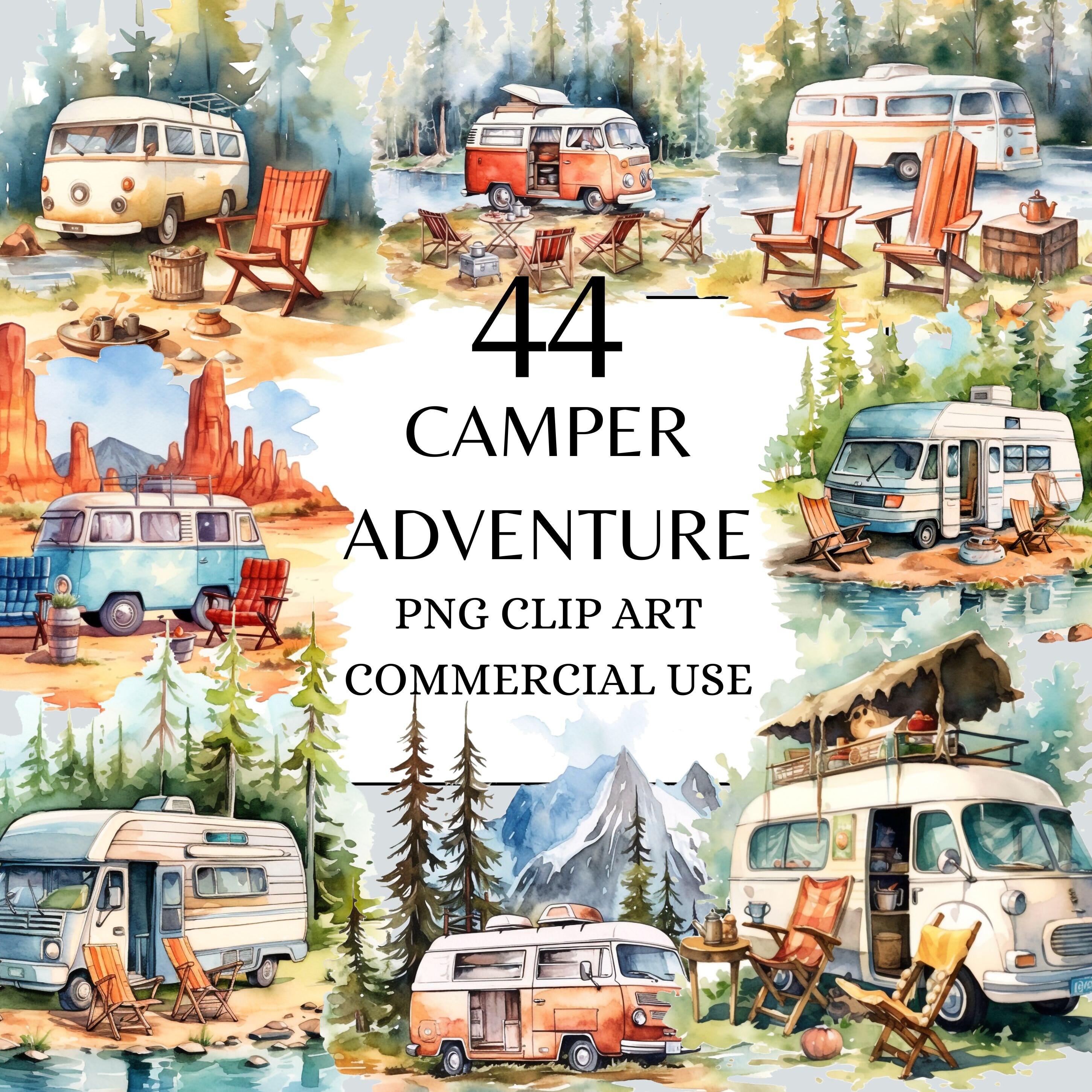 Adventure Campers Clipart Watercolor Cute Caravan PNG Digital - Etsy