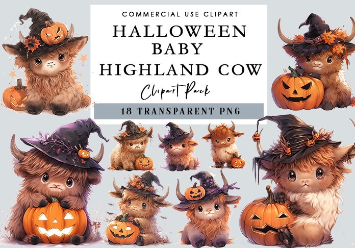 Halloween Highland Cow Clipart Witch Highland Cow PNG Baby Highland Cow ...