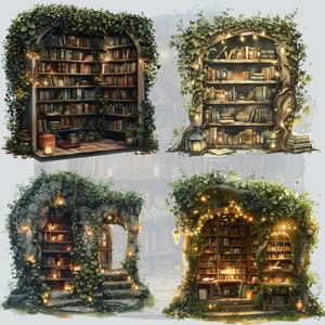 Woodland Library Clipart, Enchanted Forest Clipart, Woodland Book Lover ...