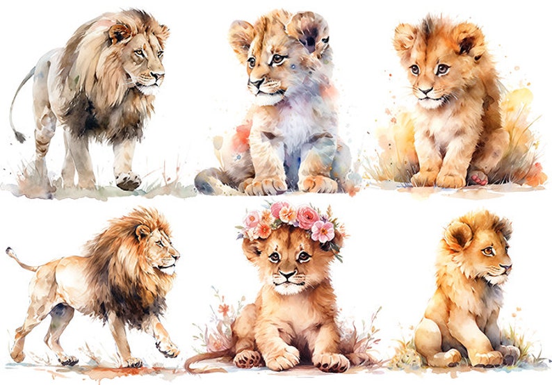 Lion Clipart Watercolor Baby Lion Clipart Flowers Lion Clipart - Etsy