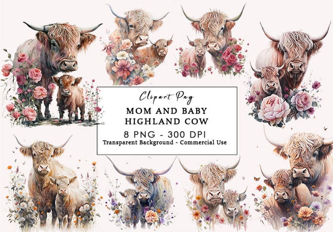 Highland Cow PNG, Watercolor Clipart, Highland Cow Baby Shower Decor ...