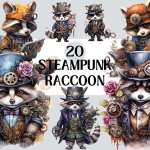 Steampunk Raccoon Bundle, PNG Steampunk Cliparts, Junk Journal ...