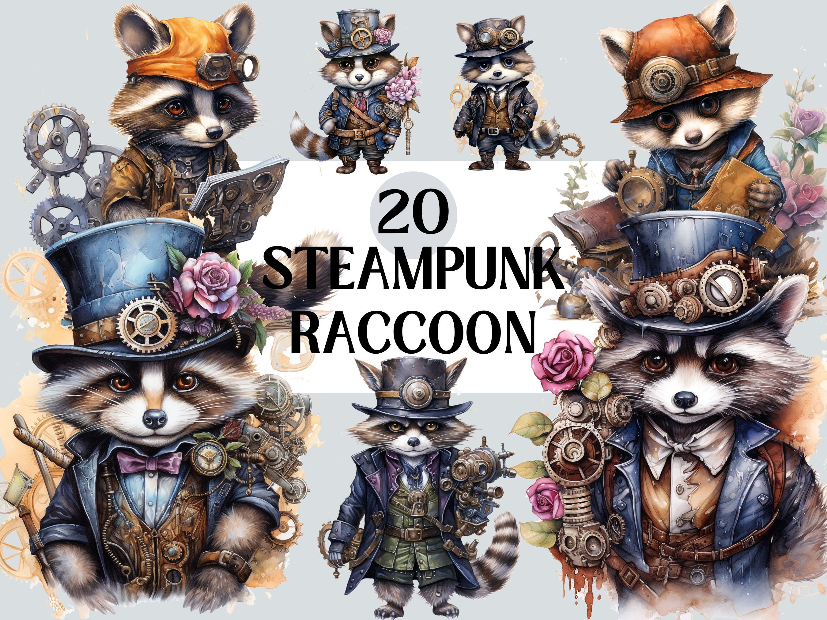 Steampunk Raccoon Bundle PNG Steampunk Clipart Junk Journal - Etsy