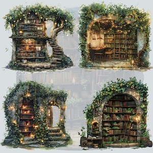 Woodland Library Clipart, Enchanted Forest Clipart, Woodland Book Lover ...
