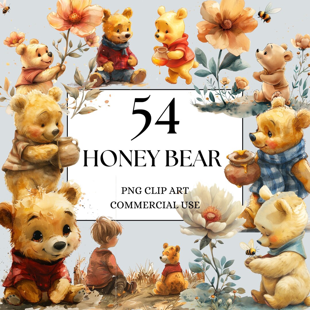 Honey Bear Clipart, Watercolor Cute Bear Clipart PNG With Transparent ...