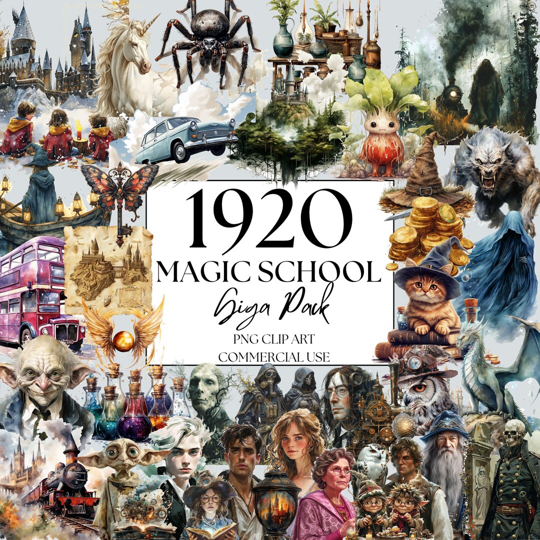 1920 Magic School Giga Pack, Halloween Clipart, Watercolor Steampunk ...