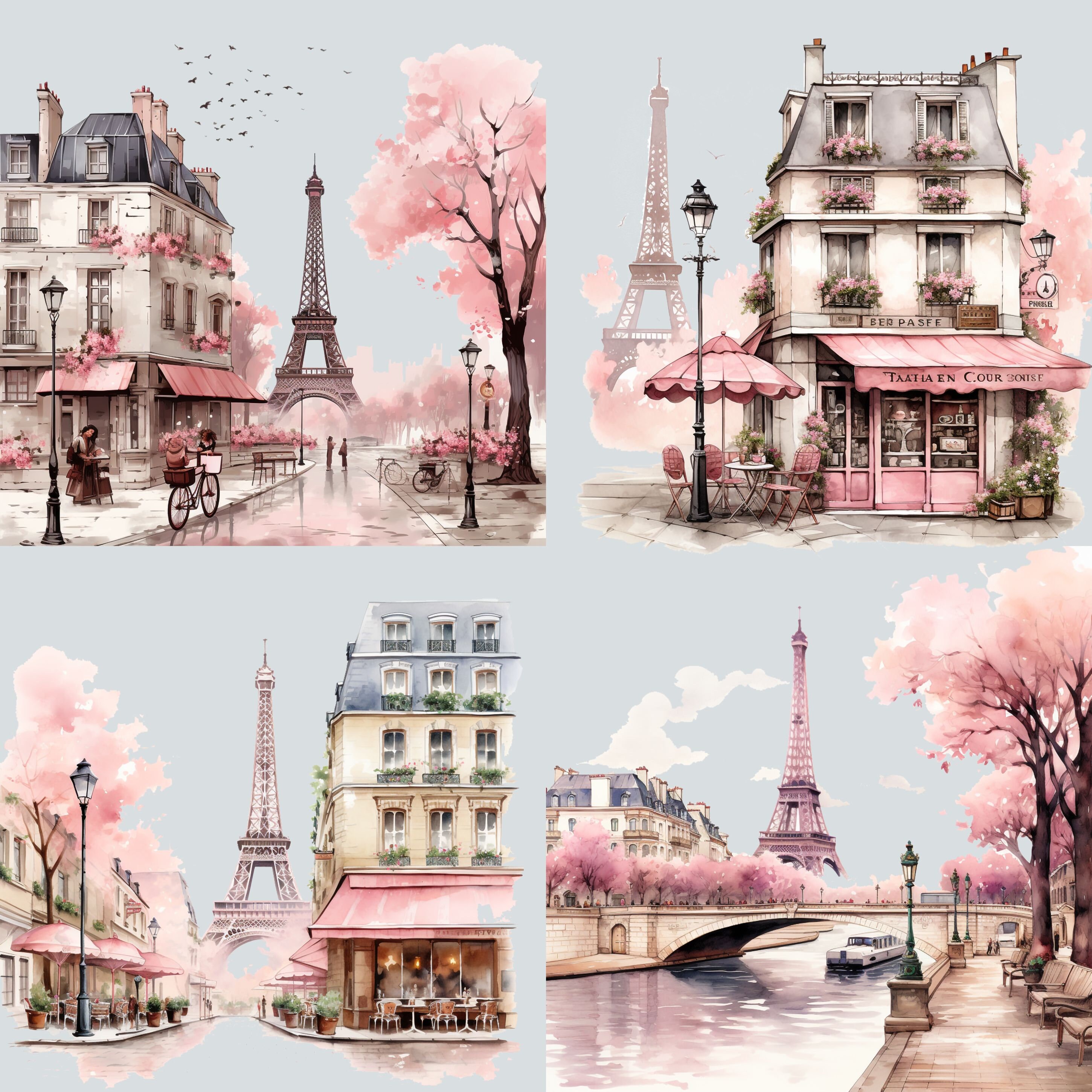 Pink Paris Clipart, PNG Watercolor Romantic Paris Clipart, French ...