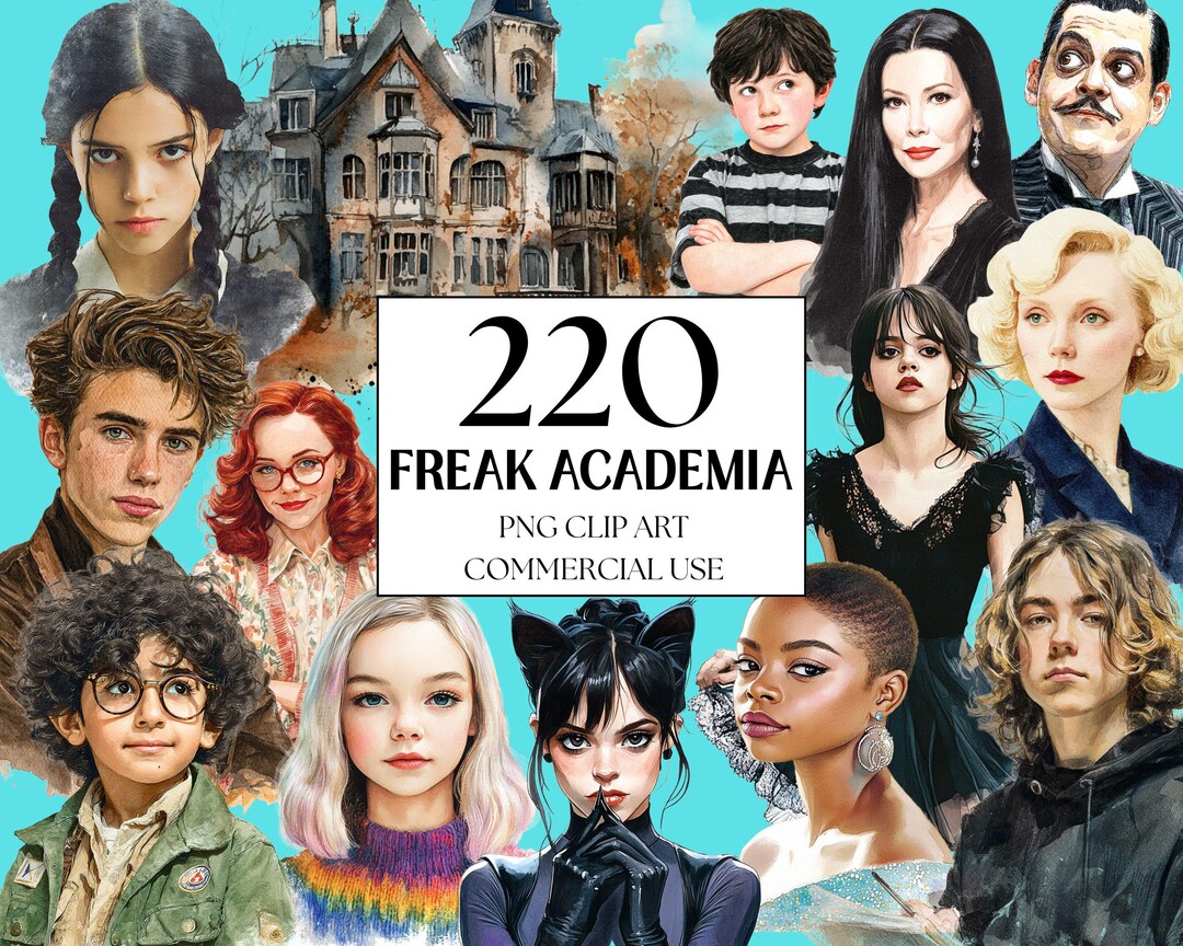 220 Freak Academia Clipart, Gothic Girl Clipart Watercolor Wednesday ...