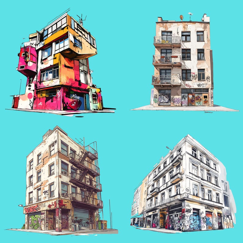 Street Art Building Clipart, Graffiti Clipart, Urban Buidling Clipart ...