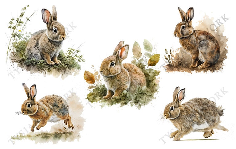 Woodland Rabbit Clipart Watercolor Woodland Baby Animals - Etsy
