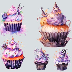 Halloween Cupcake Clipart Pumpkin Cupcake Watercolor Clipart Skull ...