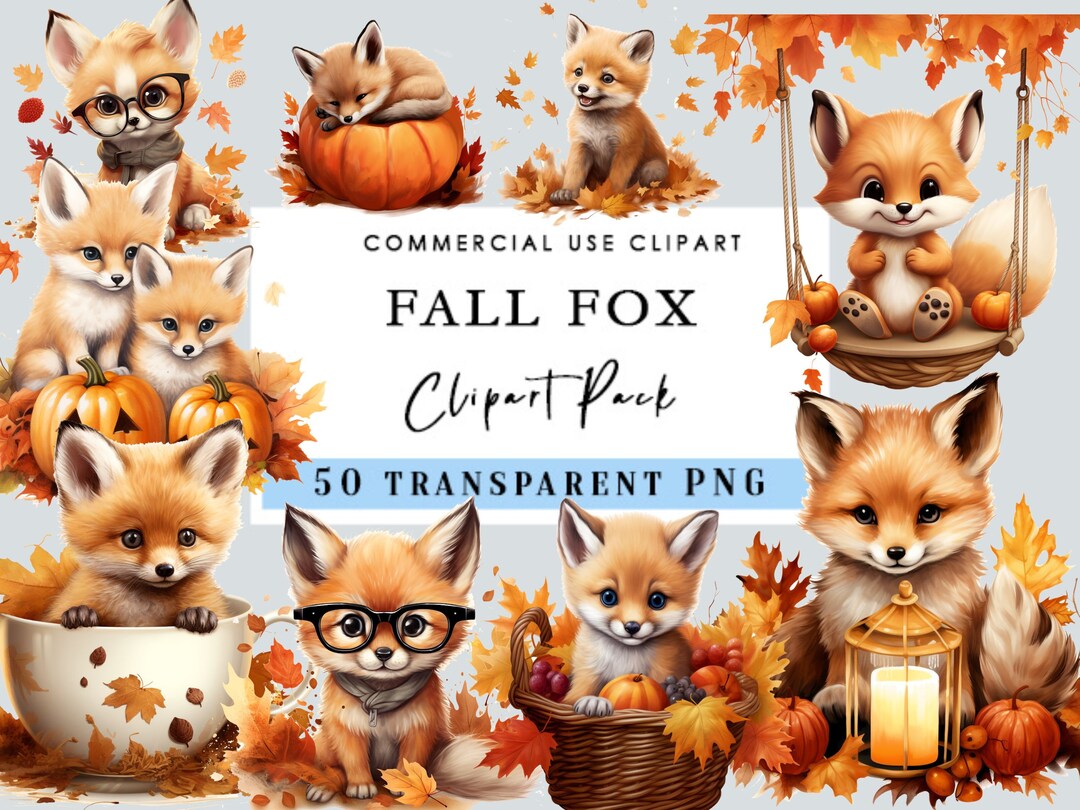 Autumn Fox Clipart Watercolor Funny Fox, Halloween Fox PNG Fox ...